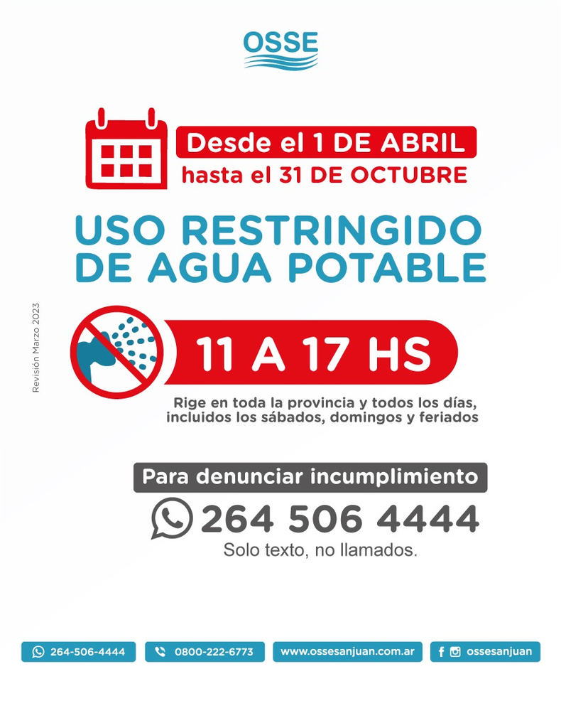 Rige en San Juan un nuevo horario de uso restringido de agua potable