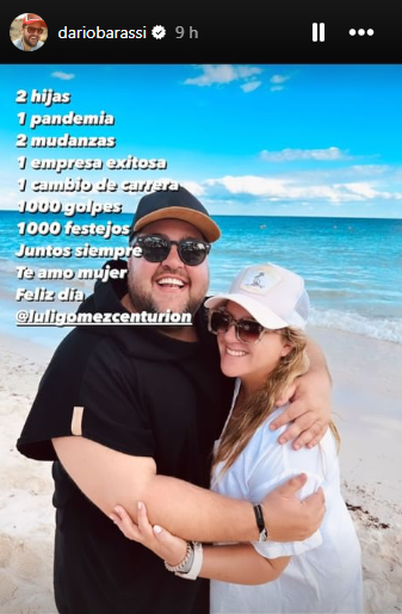 Darío Barassi celebró el 14 de febrero con un emotivo mensaje para su esposa