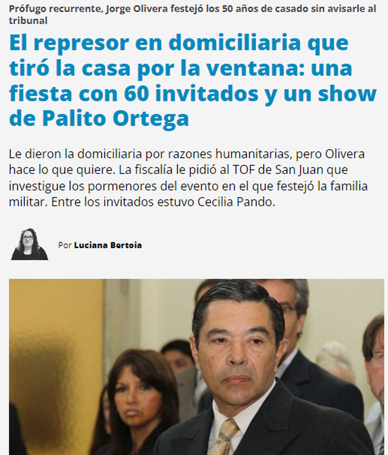 Repercusión nacional por las bodas de oro del represor Olivera con show ...